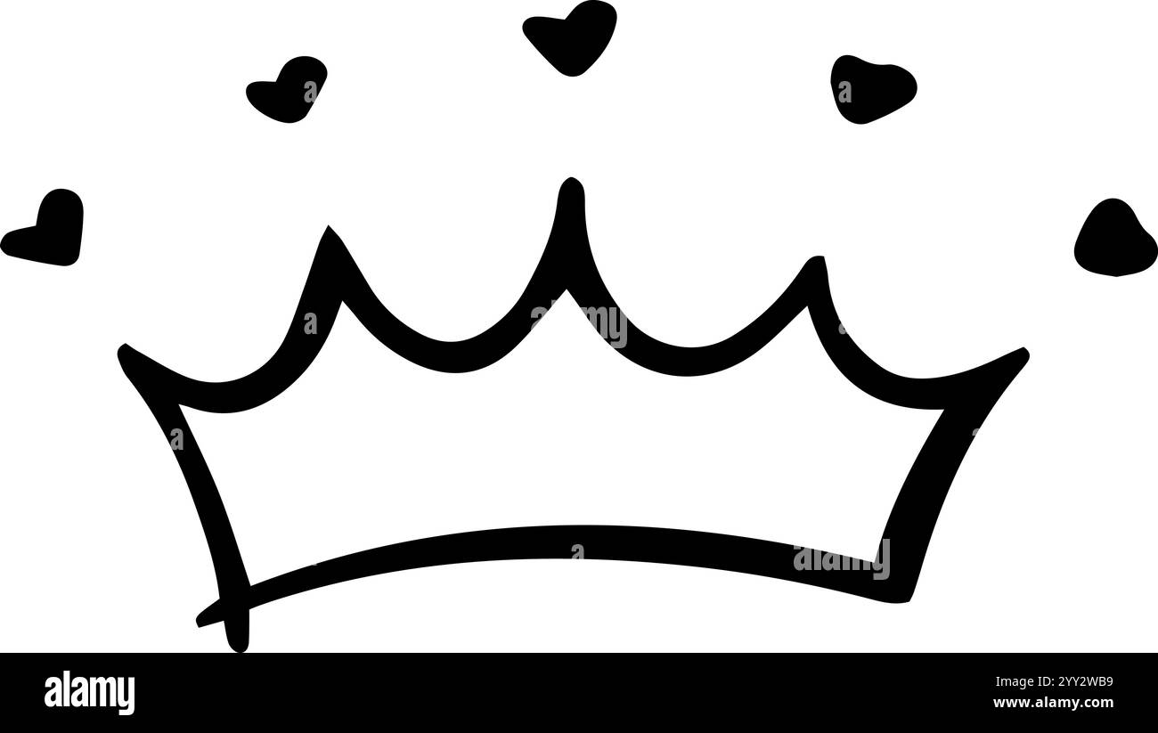 Hand drawn crown featuring hearts, symbolizing love and royalty, evokes ...