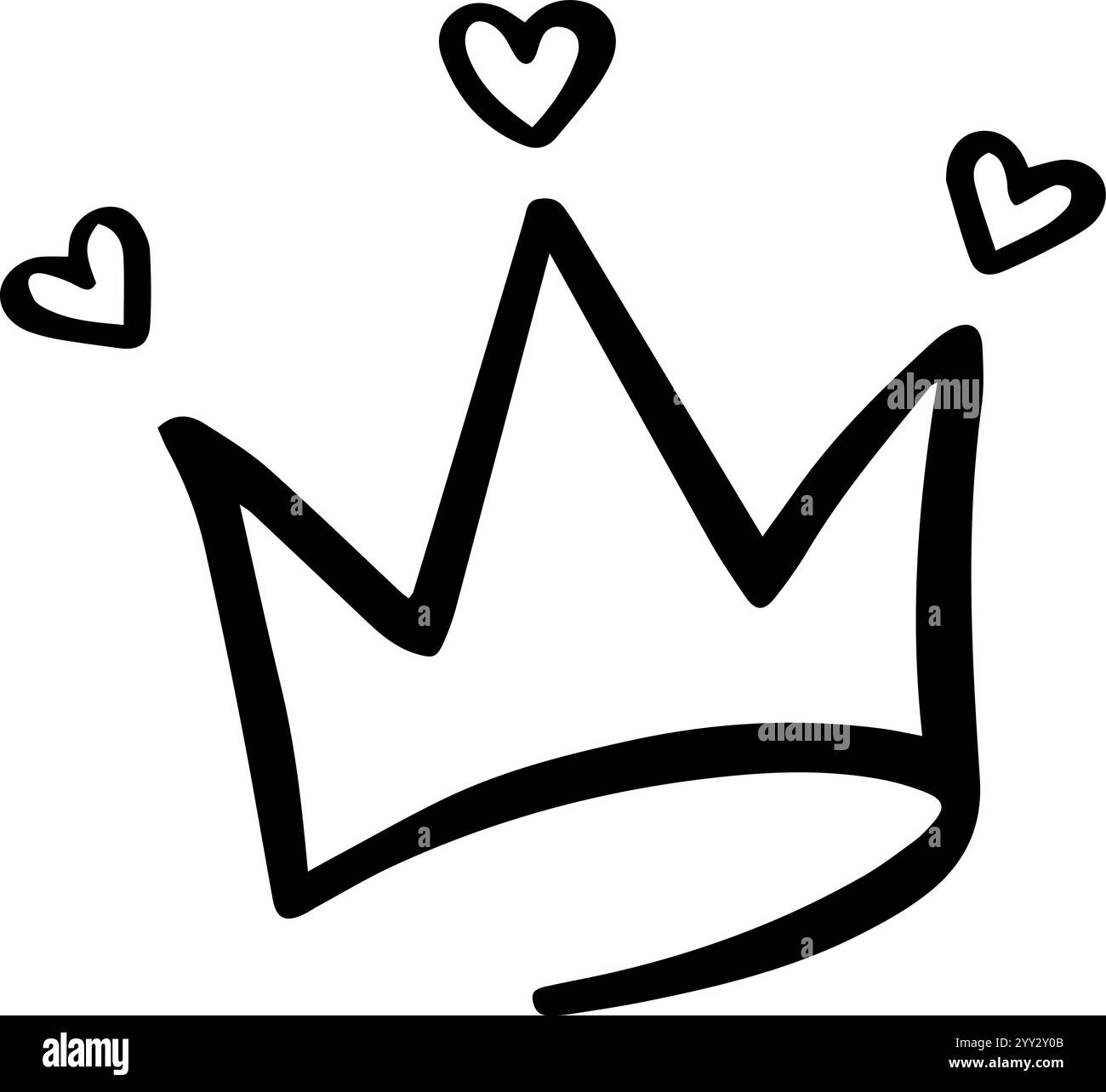 Simple, charming line art of a crown adorned with hearts, symbolizing ...