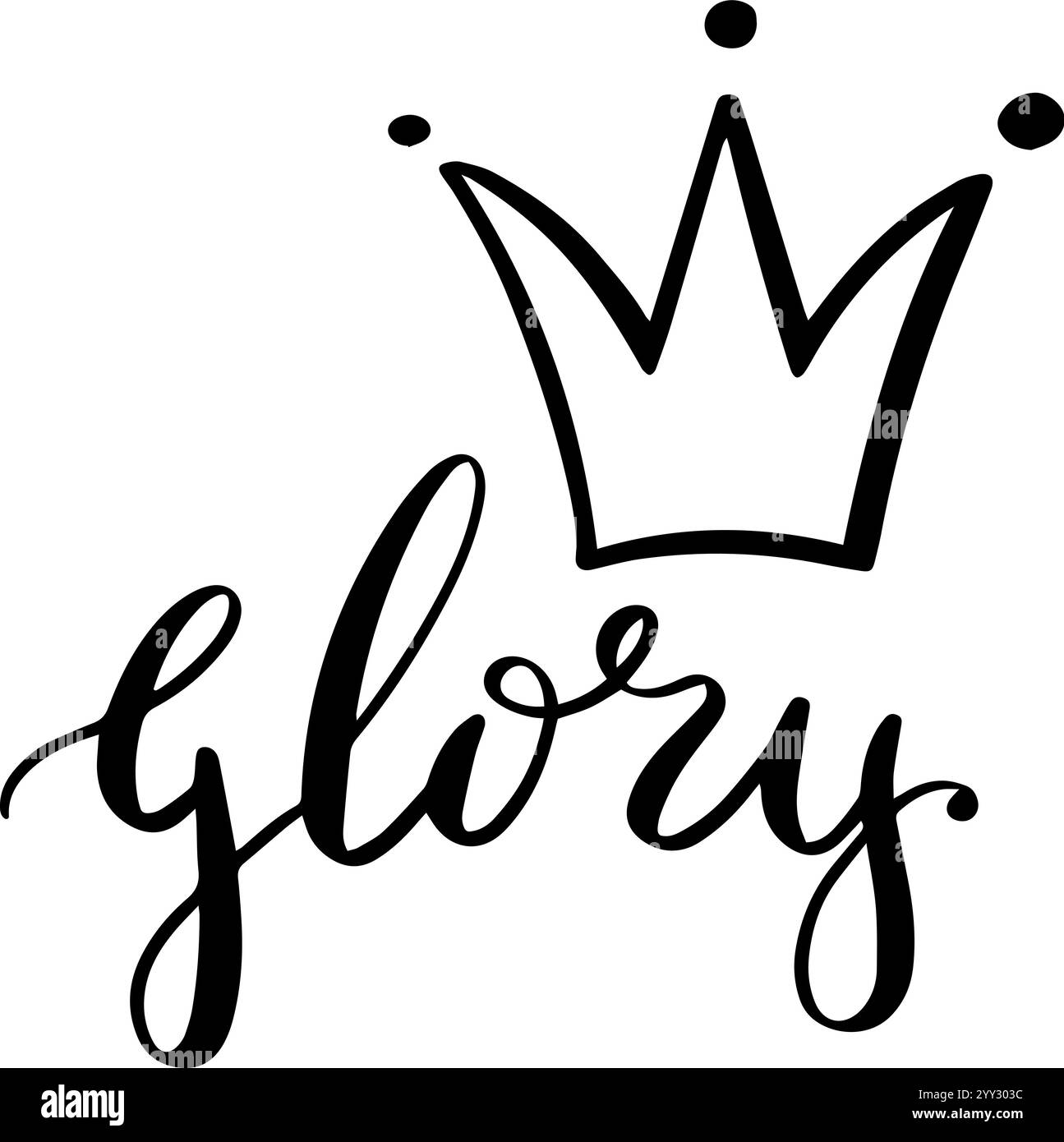 Handwritten word glory with simple crown celebrating success ...