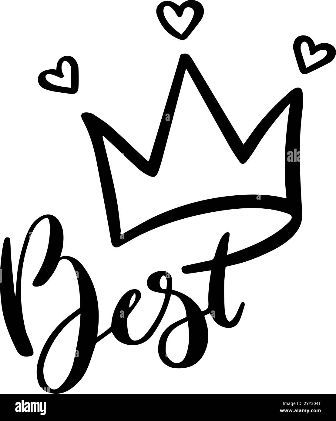Simple, hand drawn design featuring a crown with three hearts above it ...