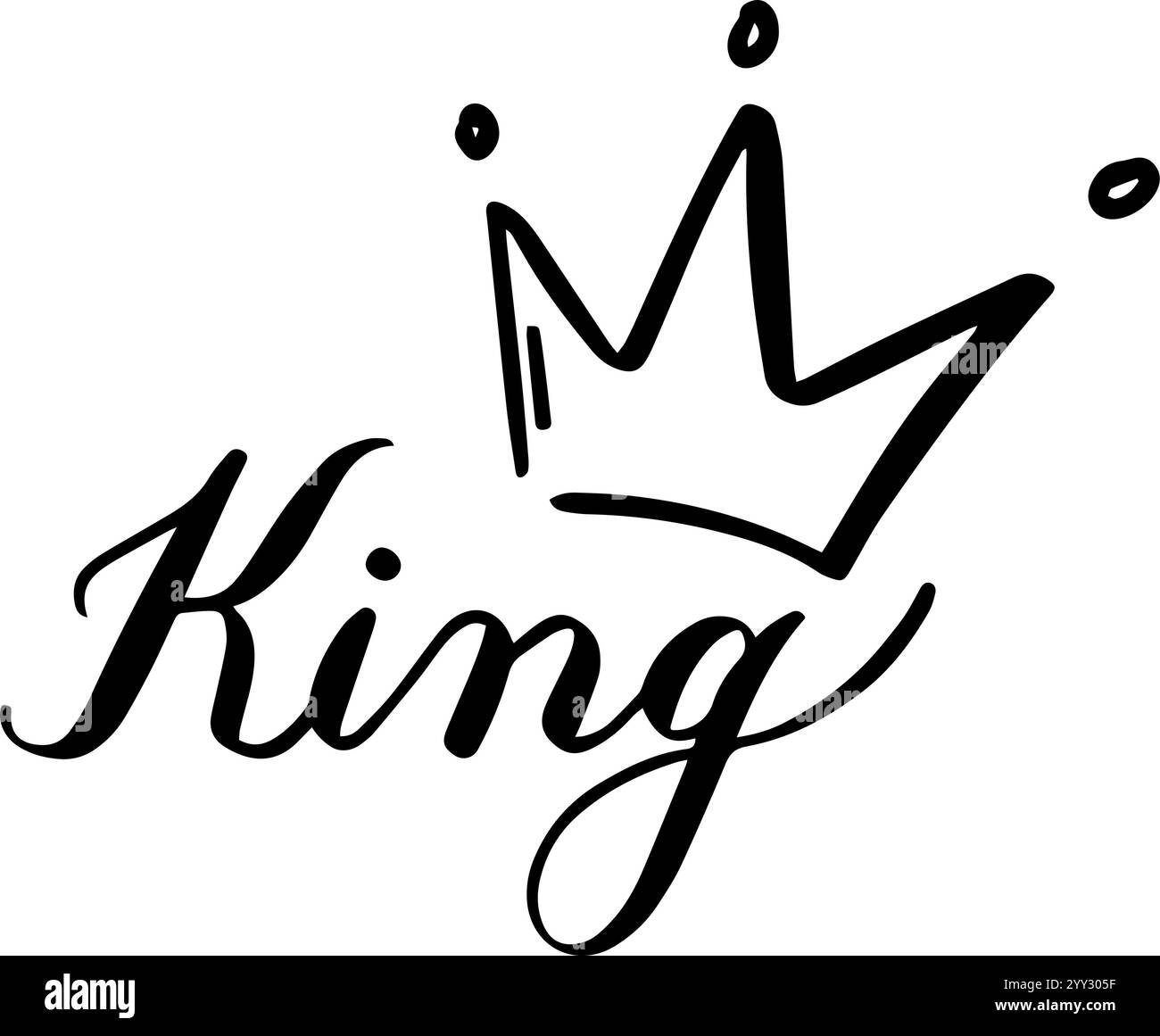 Stylish black and white vector graphic featuring the word king with ...