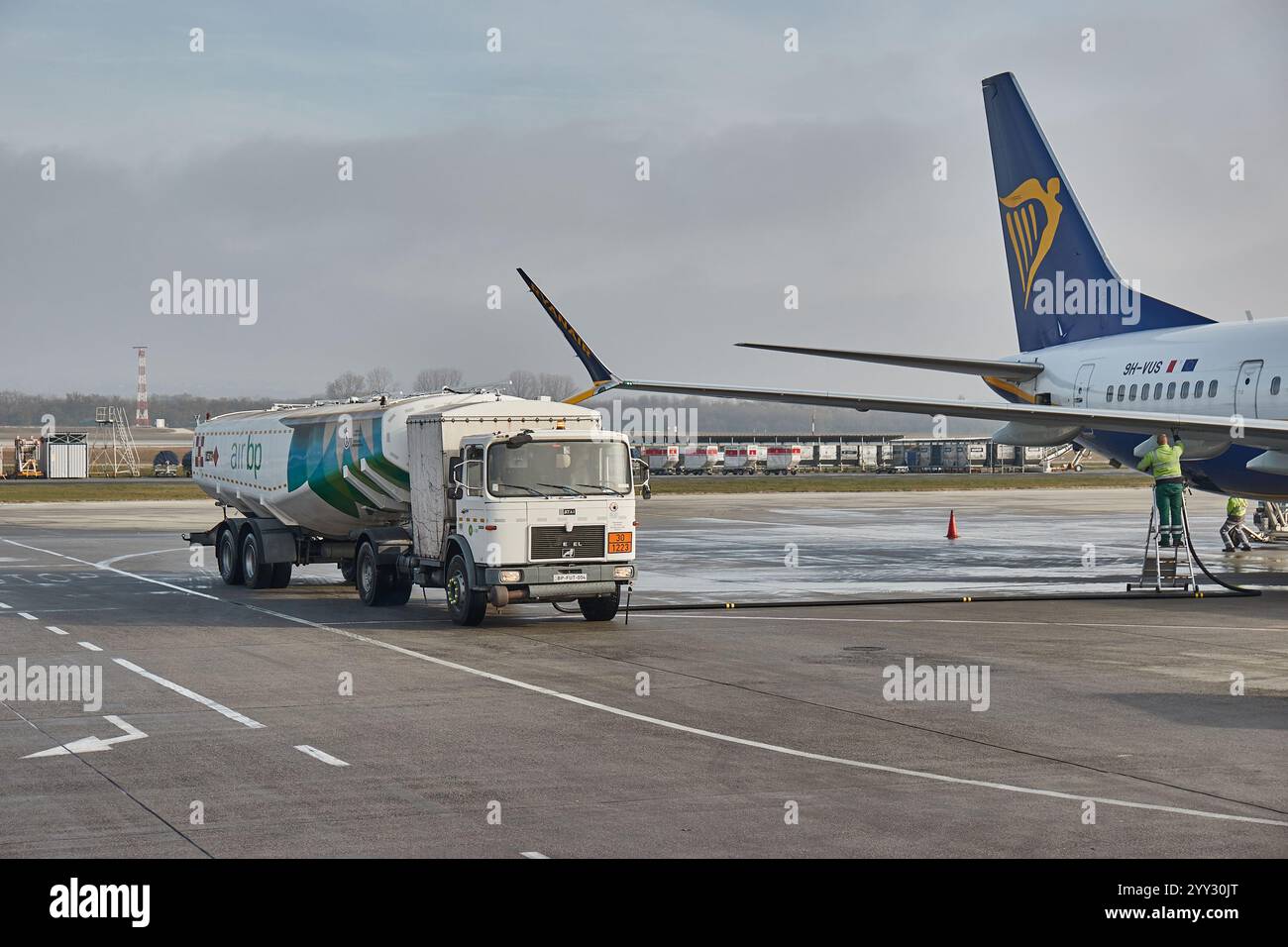 Fuel Tank Trucks at an airport with jet fuel Stock Photo - Alamy
