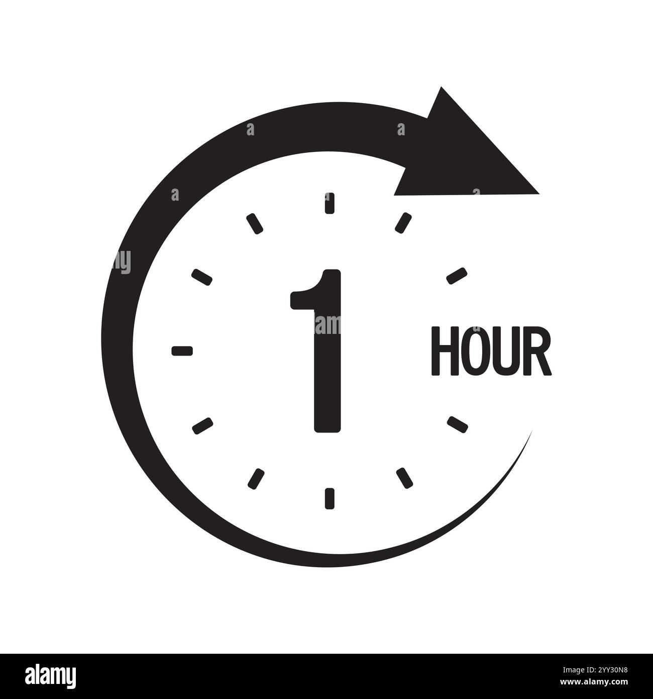 One hour icon. Circular timer vector. Bold number one. Clock countdown ...