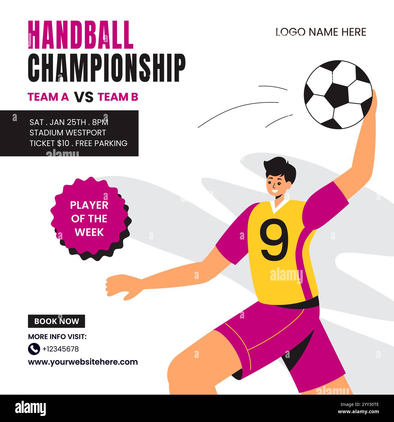 Flat Cartoon Style Handball Social Media Template Illustration Stock ...