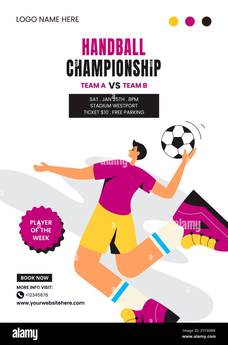 Flat Cartoon Handball Background for Social Media Flyer Template Design ...