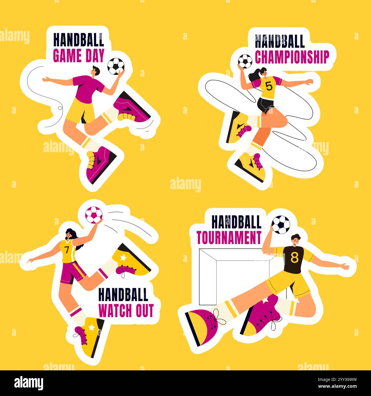 Flat Style Handball Player Social Media Label Background Illustration ...