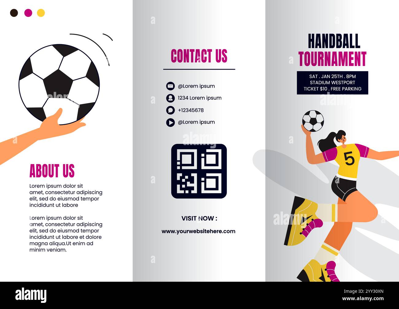 Brochure Template Featuring Handball in Flat Hand-Drawn Style Stock ...