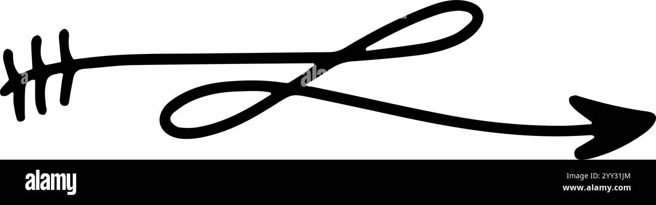 Simple, black, hand drawn arrow pointing right, featuring a looped line ...