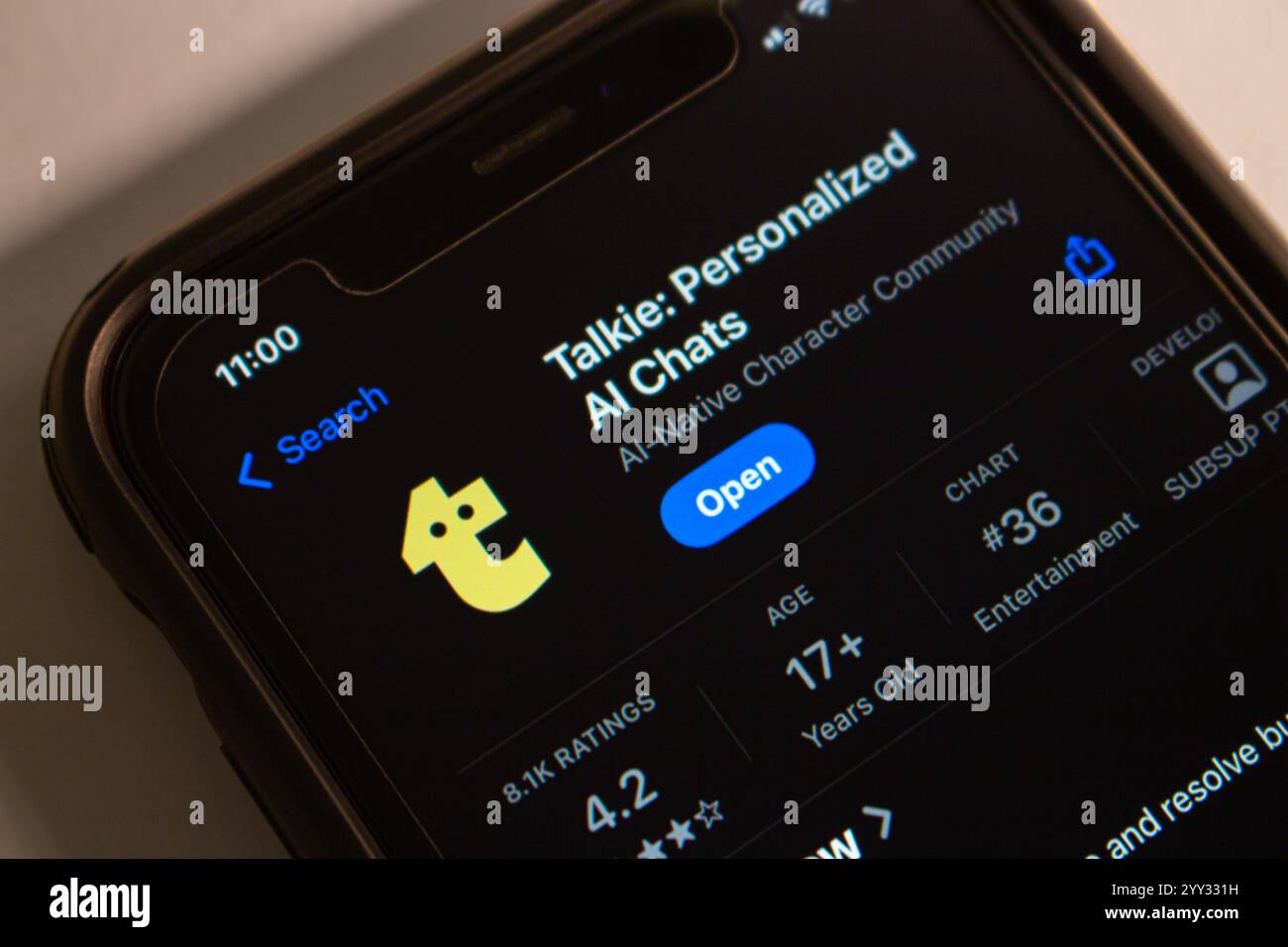 Talkie app is displayed on App Store. Talkie is personalized AI chat ...