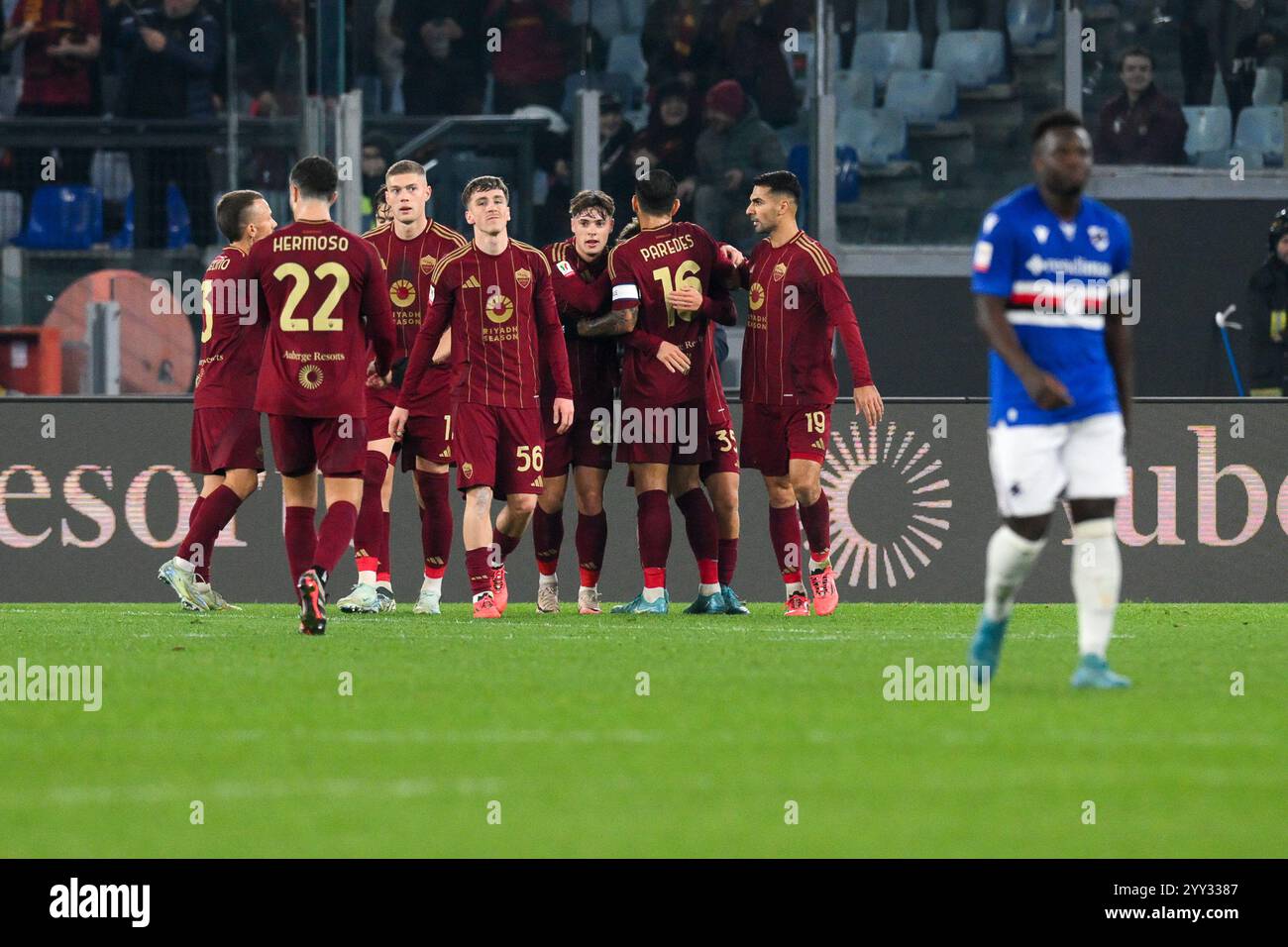 Olimpico Stadium, Rome, Italy - Roma's players jubilates after scoring ...