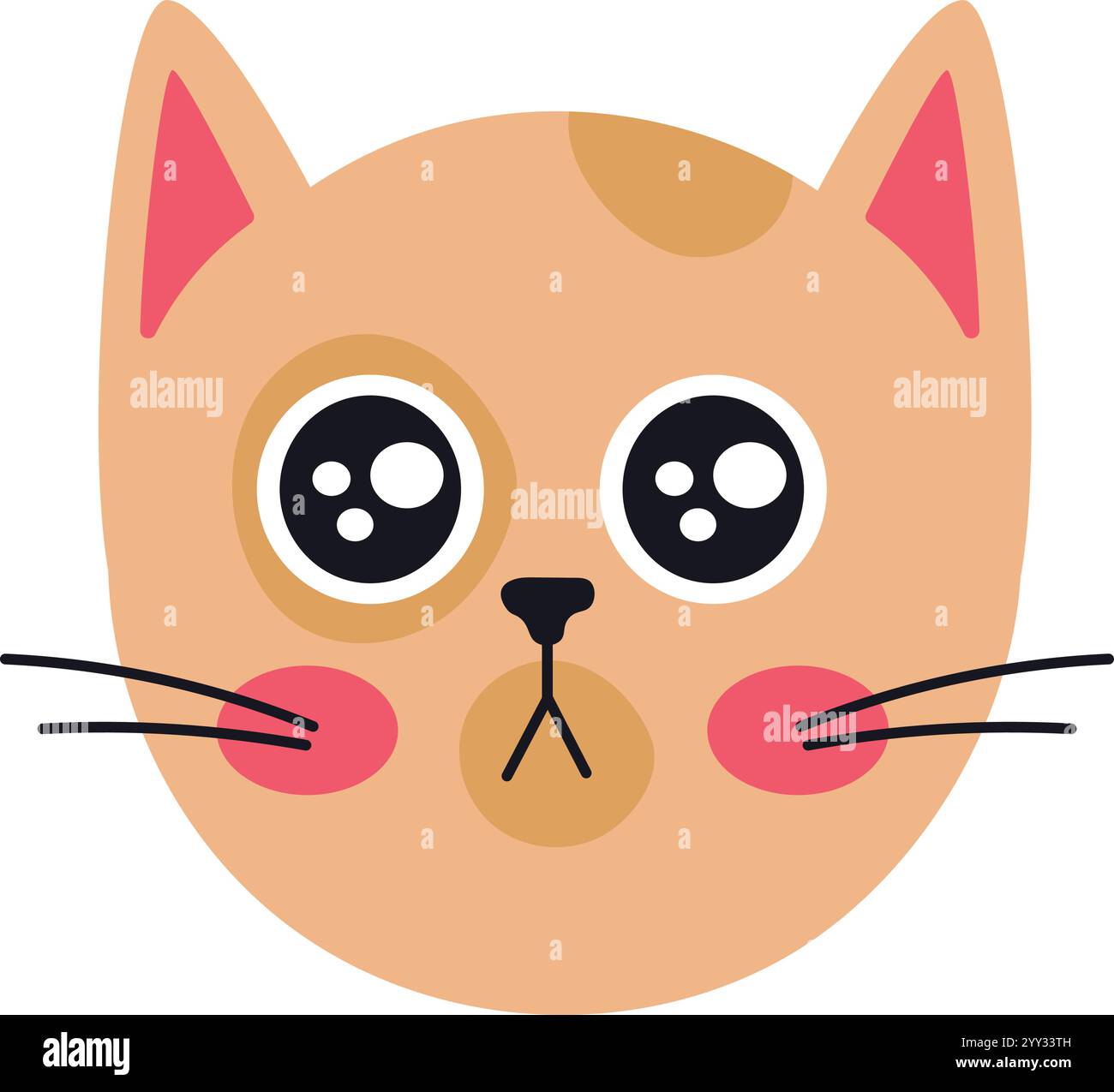 Charming cartoon cat face featuring large, expressive eyes, rosy pink ...