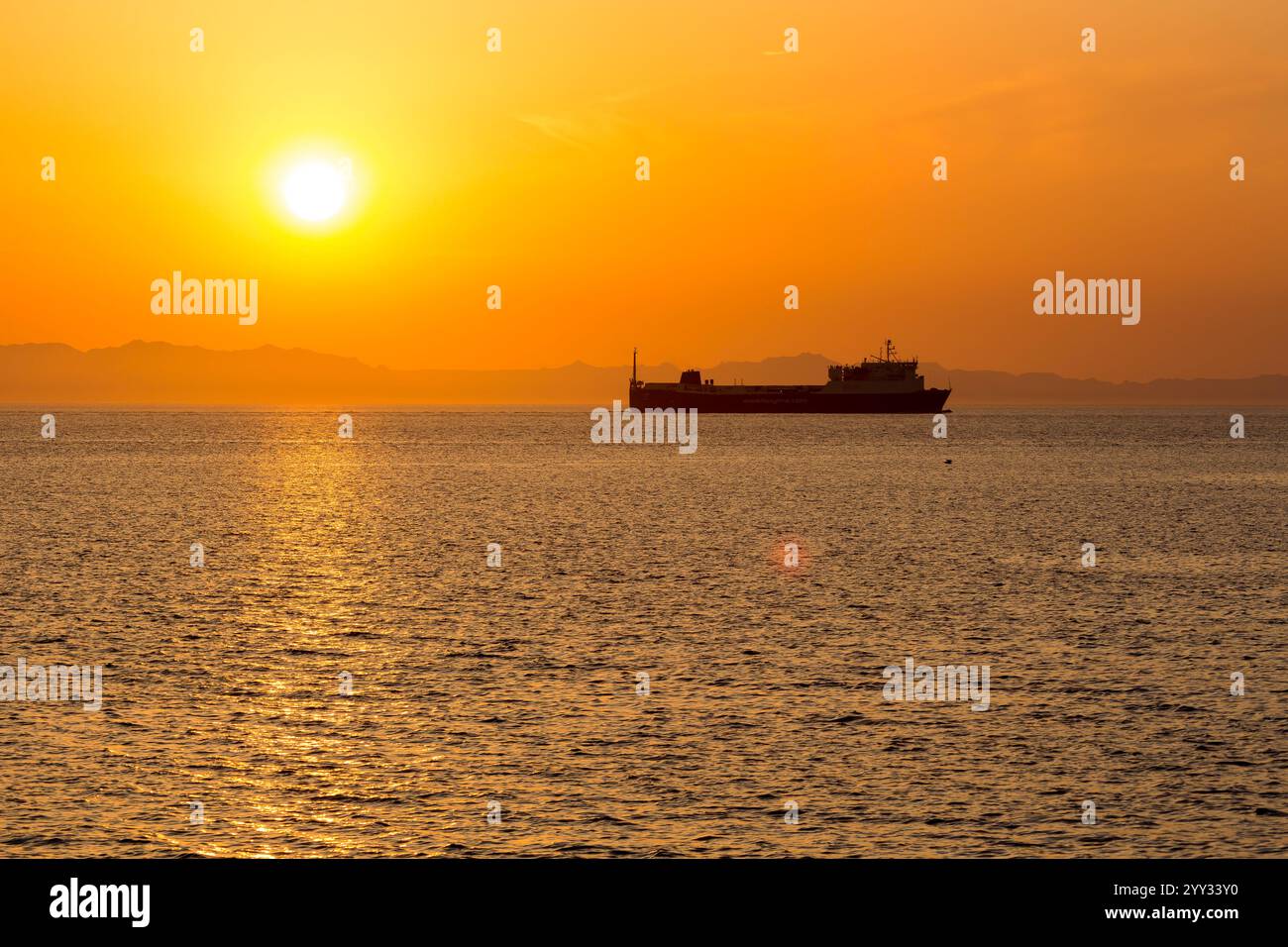 Cargo ship and the sundown. Cortés sea, La Paz, Baja California Sur ...