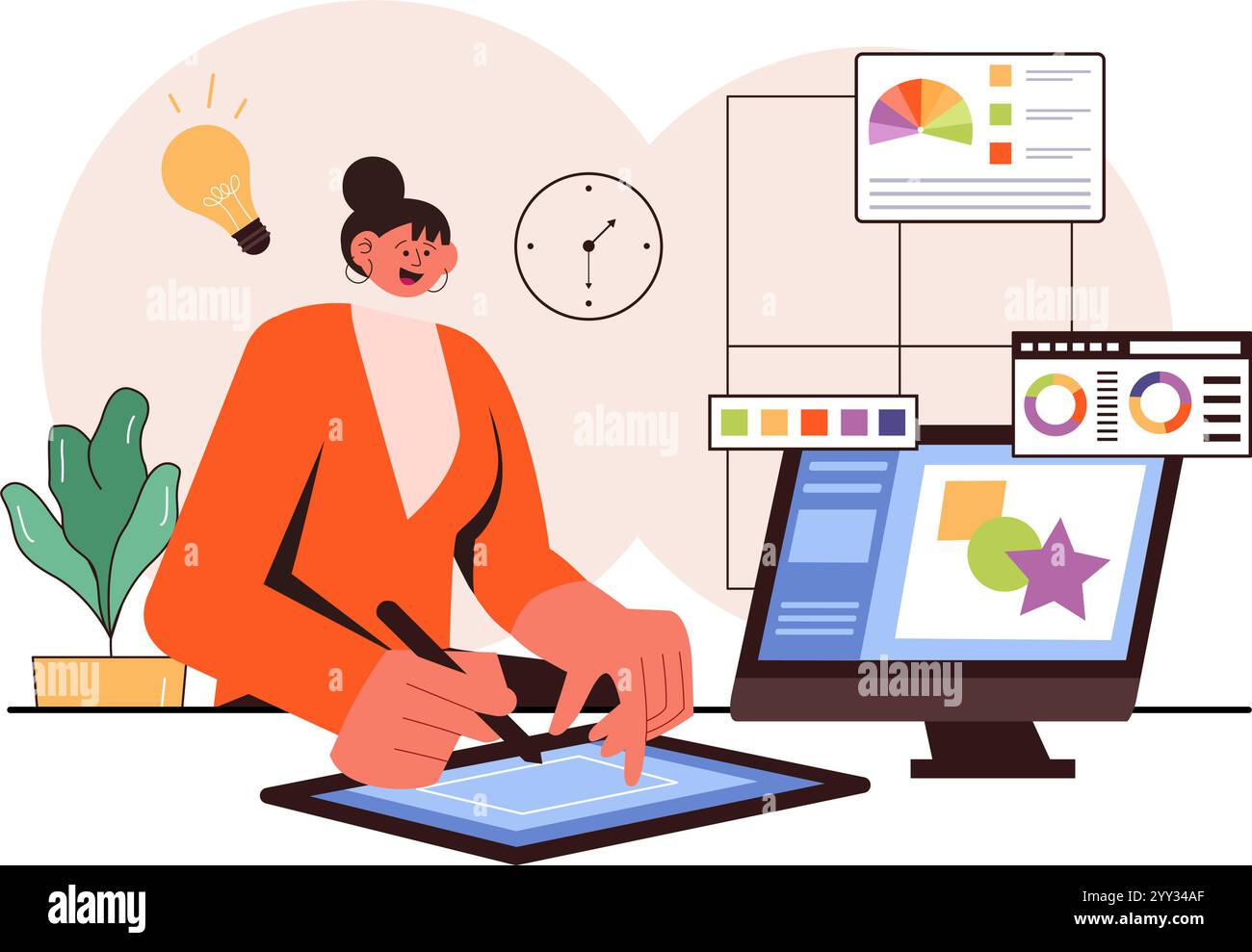 Graphic Designer Vector Illustration Featuring Creativity and Business ...