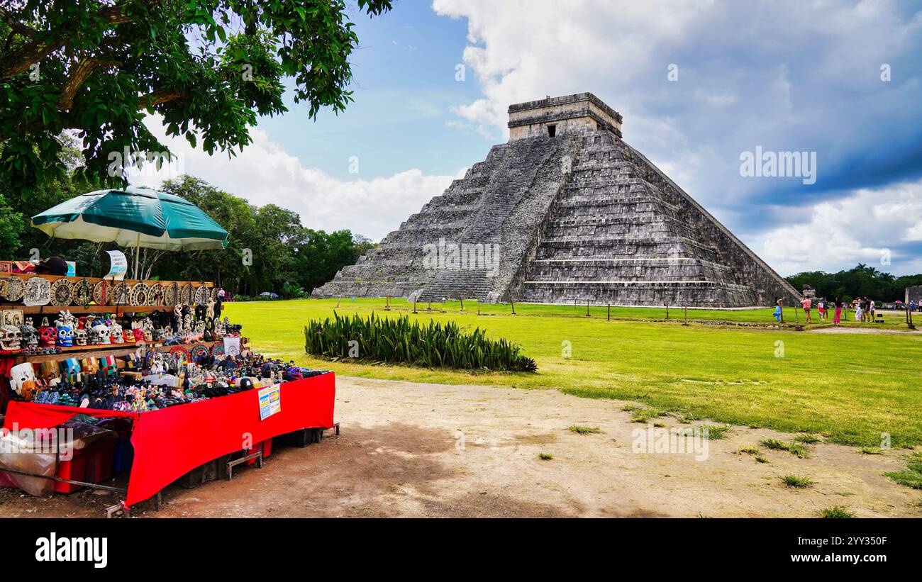 Souvenir shop with Magnificent Temple Pyramid of Kukulcan,known as El ...