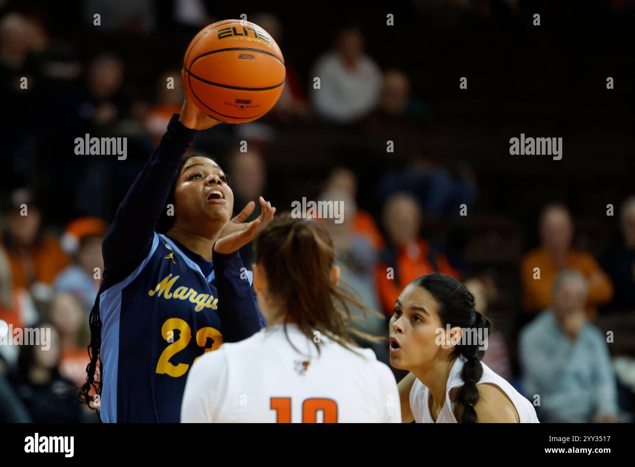Marquette guard Olivia Porter (23) shoots on Bowling Green forward Taya ...