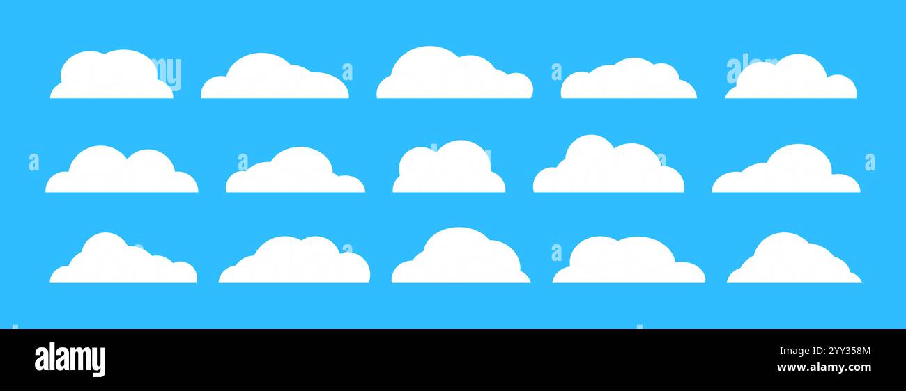 Empty cartoon cloud collection on blue background. Comic cloud shapes ...