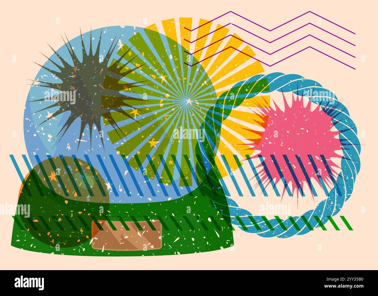 Risograph Snow Globe with geometric shapes. Objects in trendy riso ...