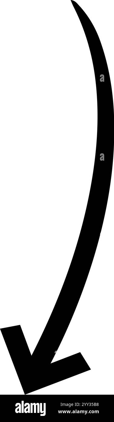 Simple black curved arrow pointing down on a white background, perfect ...
