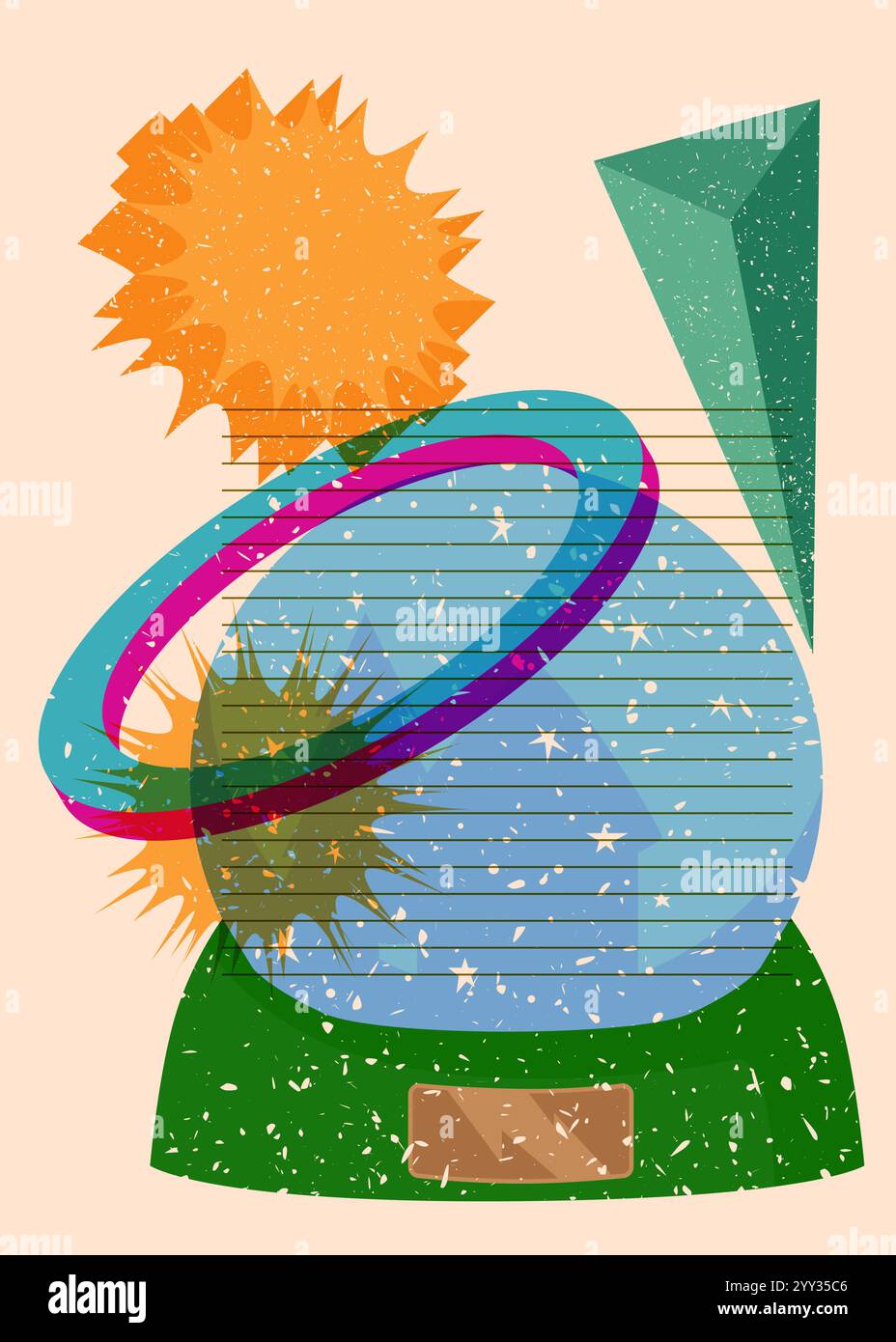 Risograph Snow Globe with geometric shapes. Objects in trendy riso ...