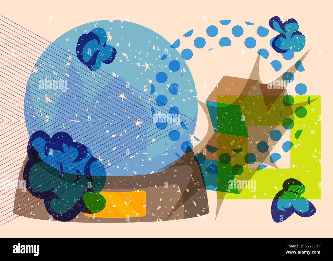 Risograph Snow Globe with geometric shapes. Objects in trendy riso ...