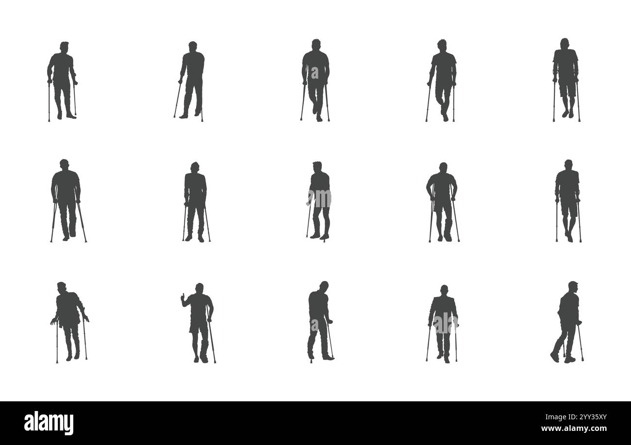 People with crutch vectors, People with crutch silhouette, Patient with ...