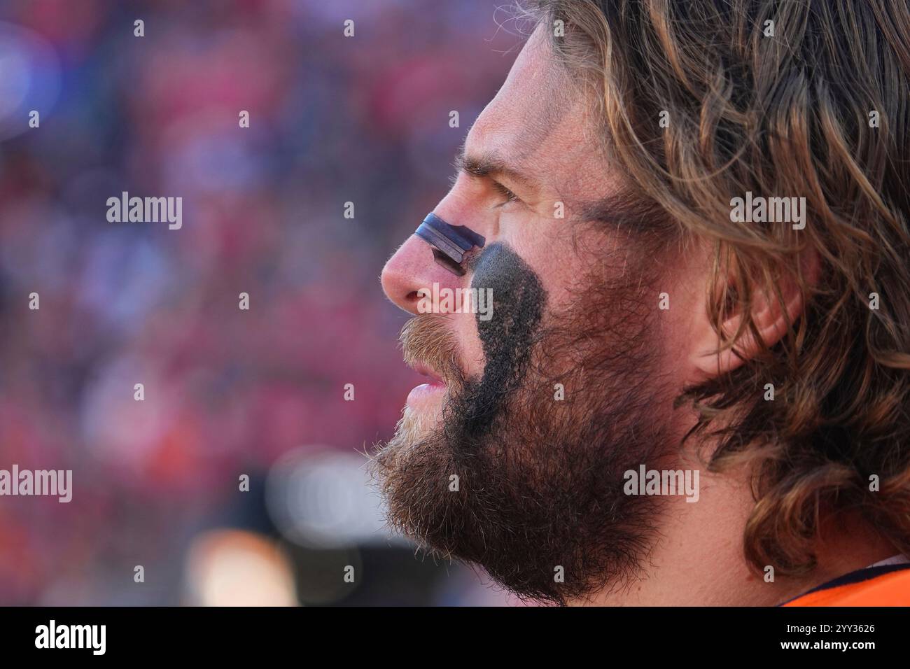 Denver Broncos fullback Michael Burton (20) stands for the National ...