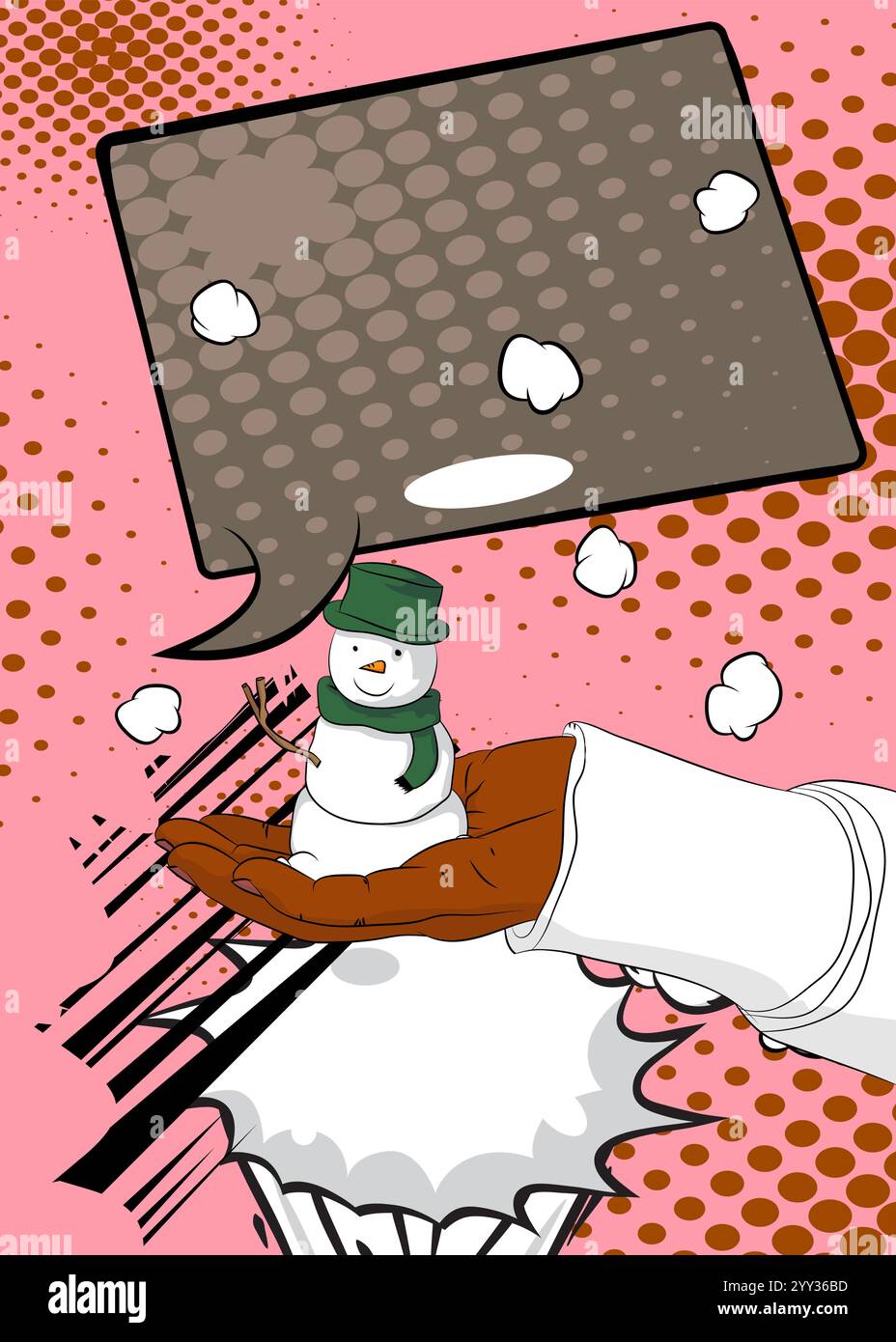 Cartoon Snowman with blank speech bubble, comic book Holiday background ...