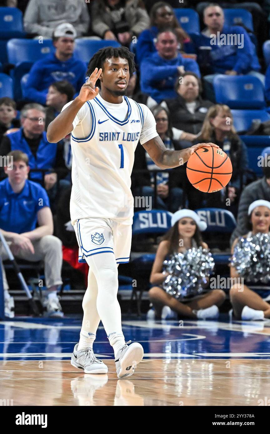 DECEMBER 18, 2024: Saint Louis Billikens guard Isaiah Swope (1) signals ...