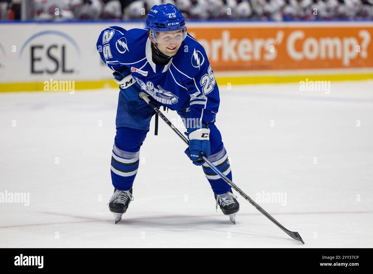 Rochester, New York, USA. 18th Dec, 2024. Syracuse Crunch forward Dylan ...