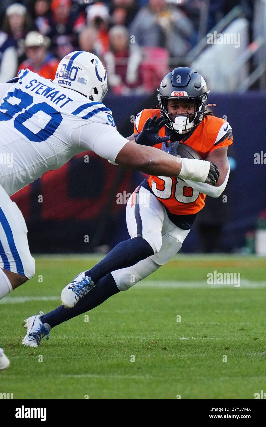 Denver Broncos running back Jaleel McLaughlin (38) runs the ball ...