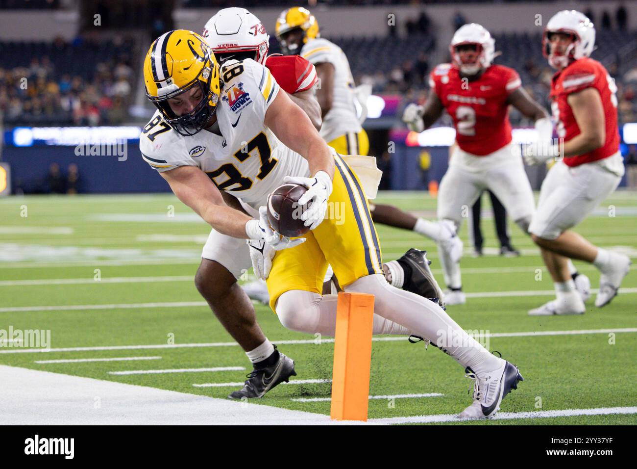 California tight end Jack Endries, left, is stopped short of the goal ...