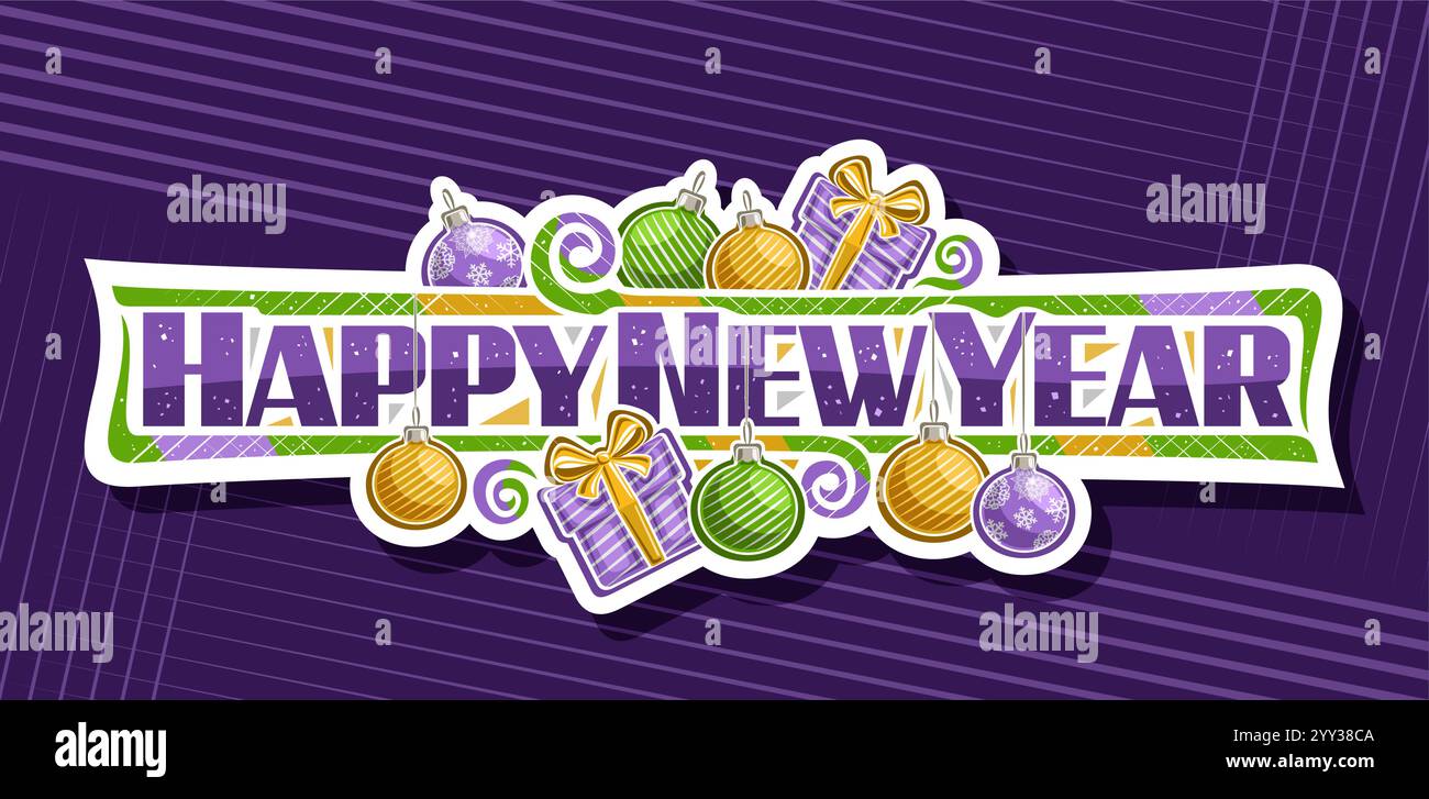 Vector logo for Happy New Year, decorative signage with cartoon design ...