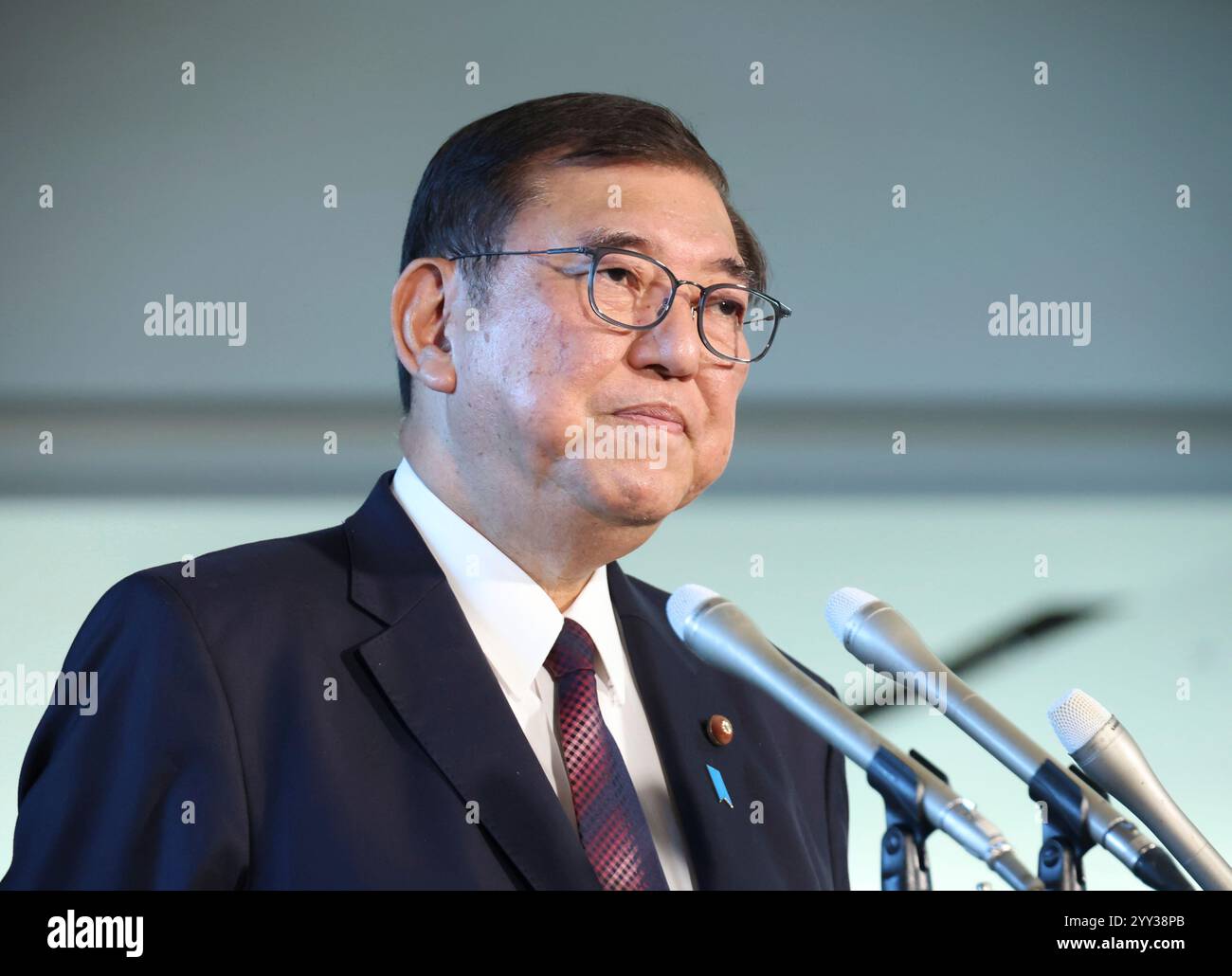 Japanese Prime Minister Shigeru Ishiba speaks to media about the death ...