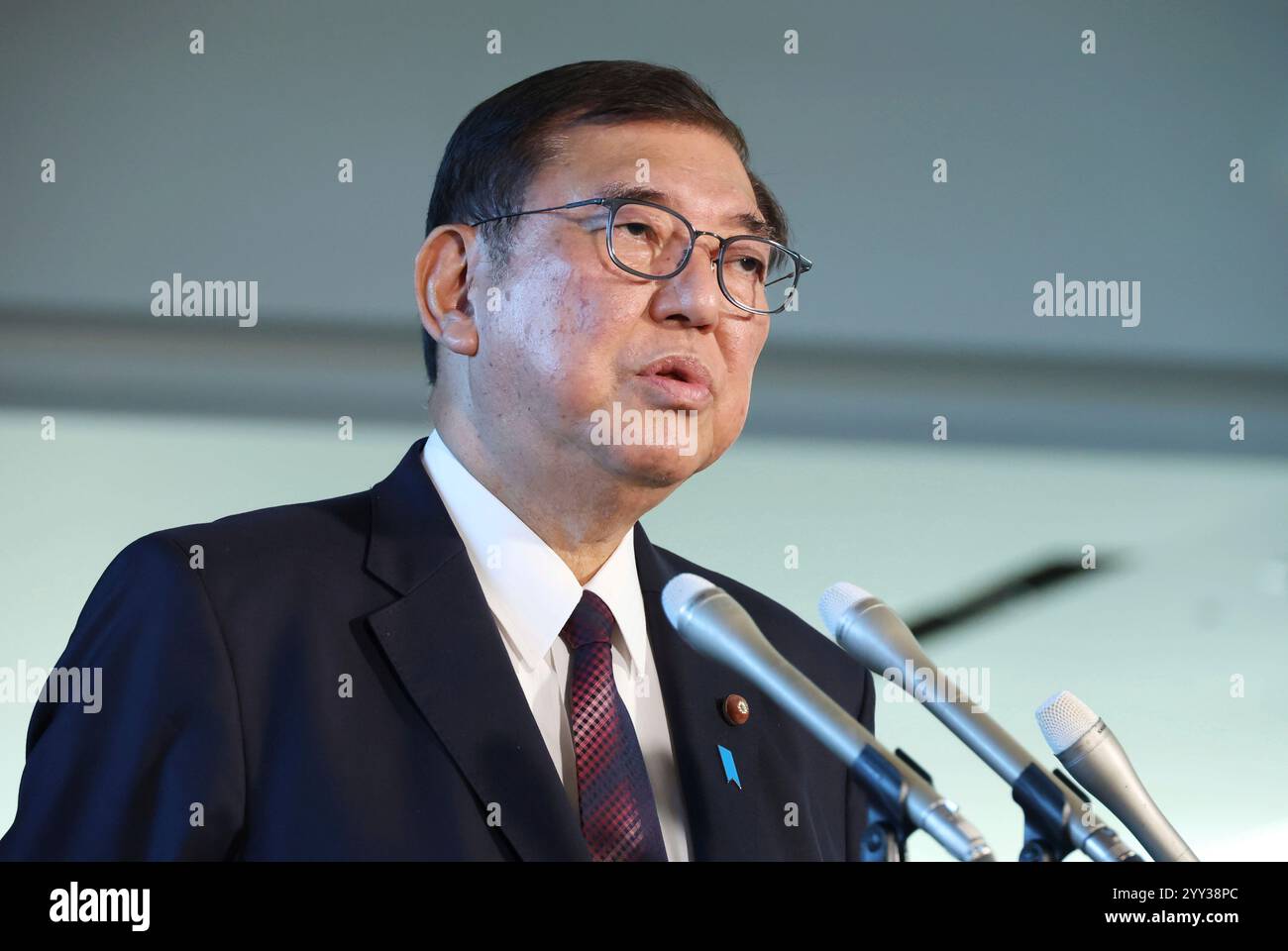 Japanese Prime Minister Shigeru Ishiba speaks to media about the death ...