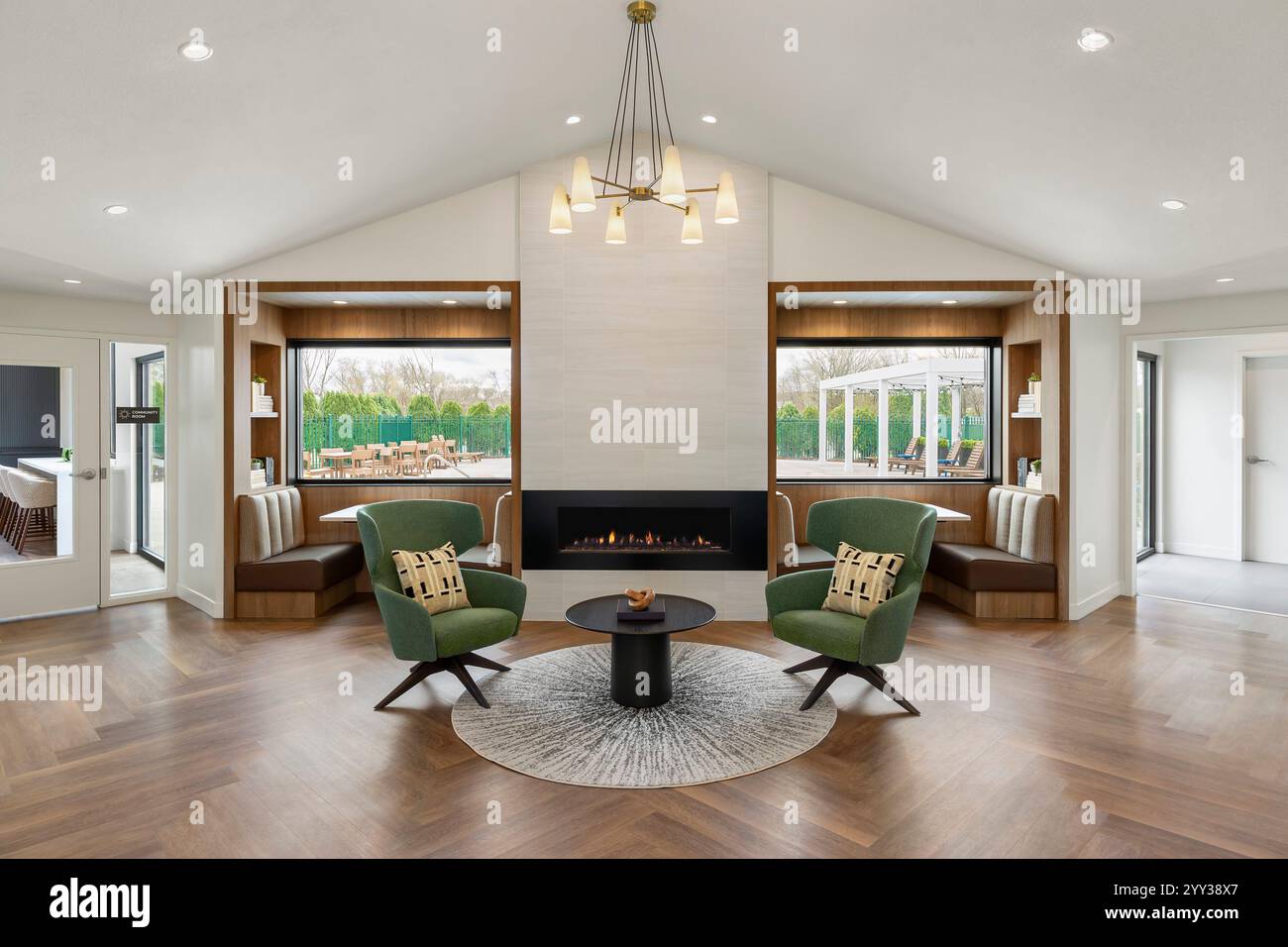 Hallway entrance to seating area in apartment building common sp hi-res ...