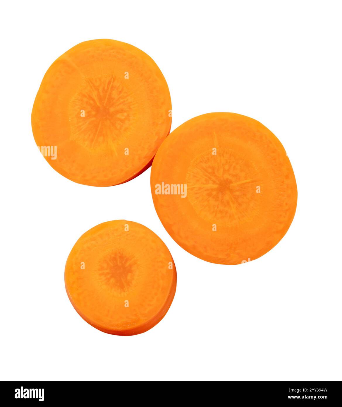 Top view set of beautiful orange carrot slices in set in circle shape ...