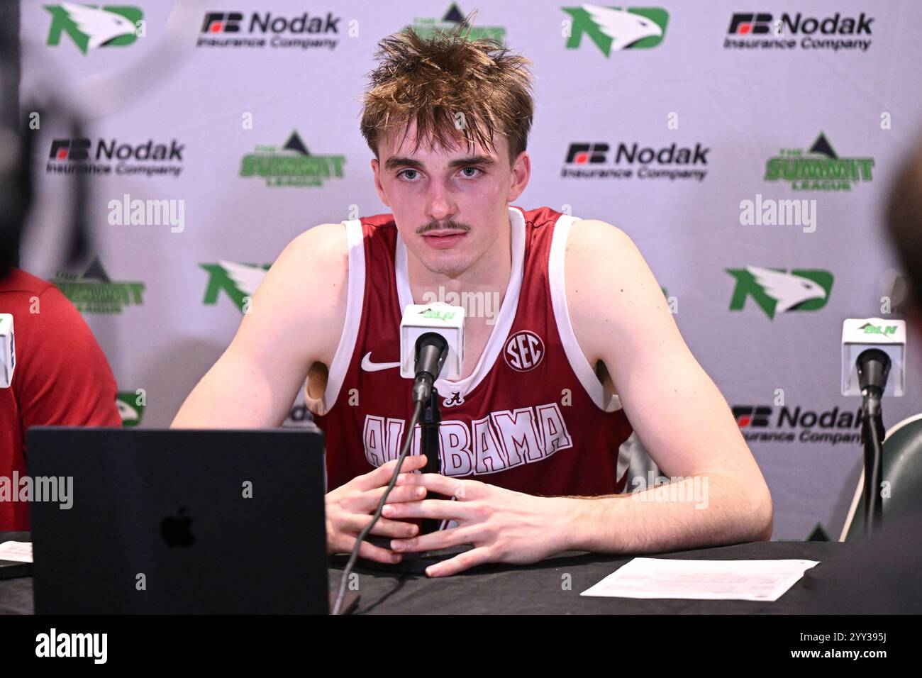 Alabama's Grant Nelson speaks during a news conference following an ...