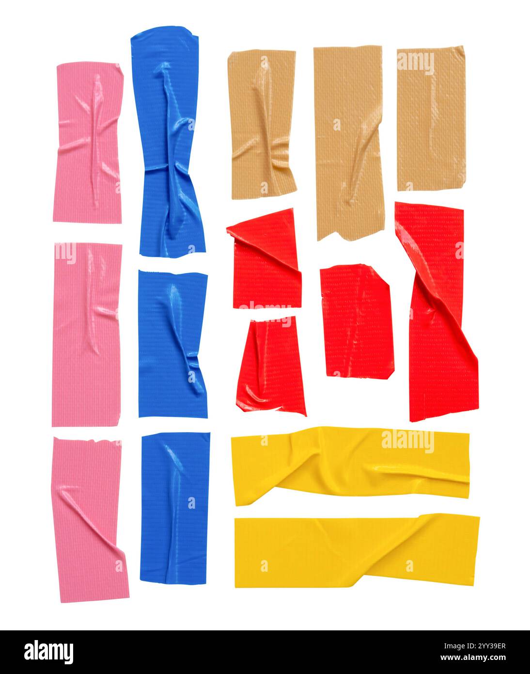 Top view set of wrinkled torn multicolor adhesive vinyl or cloth tape ...