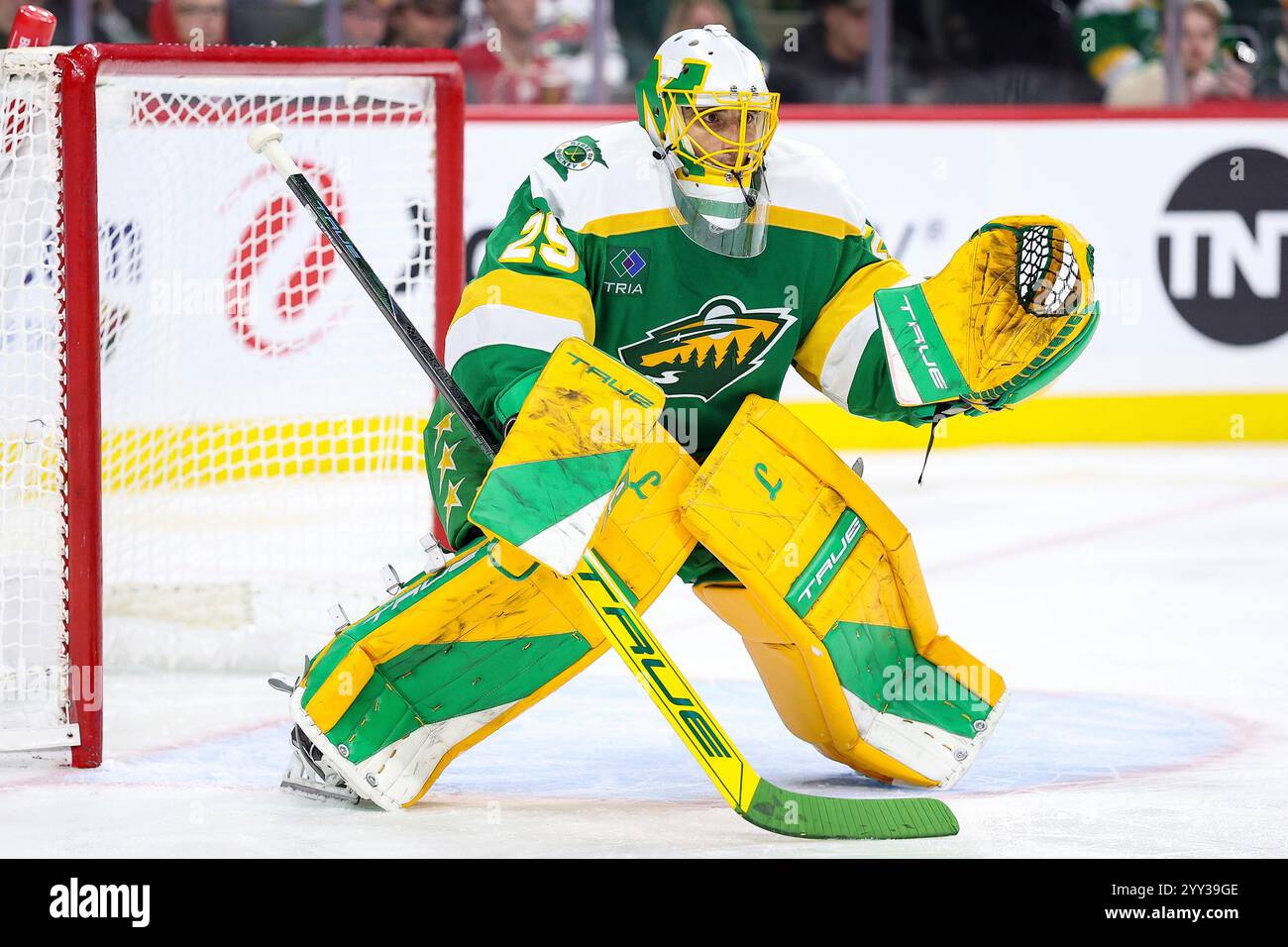 Minnesota Wild goaltender Marc-Andre Fleury (29) defends his net ...