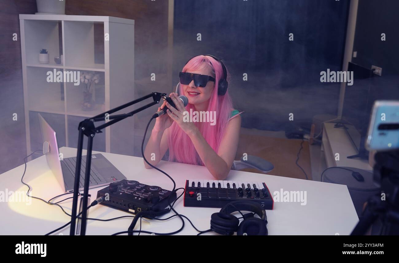 Beautiful young singer and musician broadcast from her home studio ...