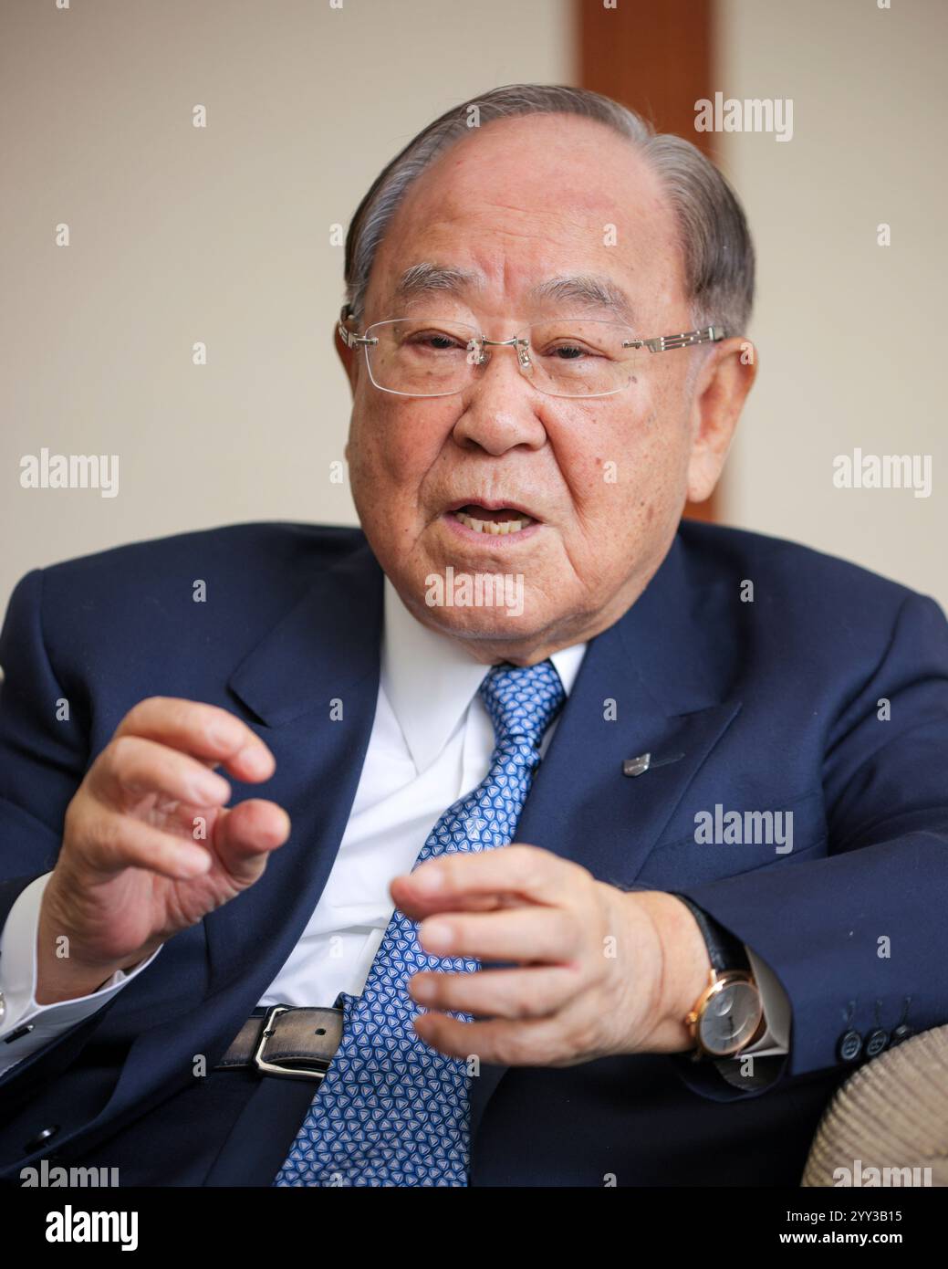 Fujio Mitarai, the chairman and CEO of Canon Inc., attends an interview ...