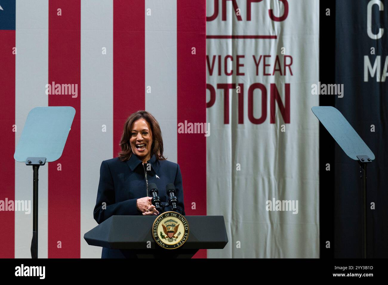 United States Vice President Kamala Harris delivers remarks at an event ...