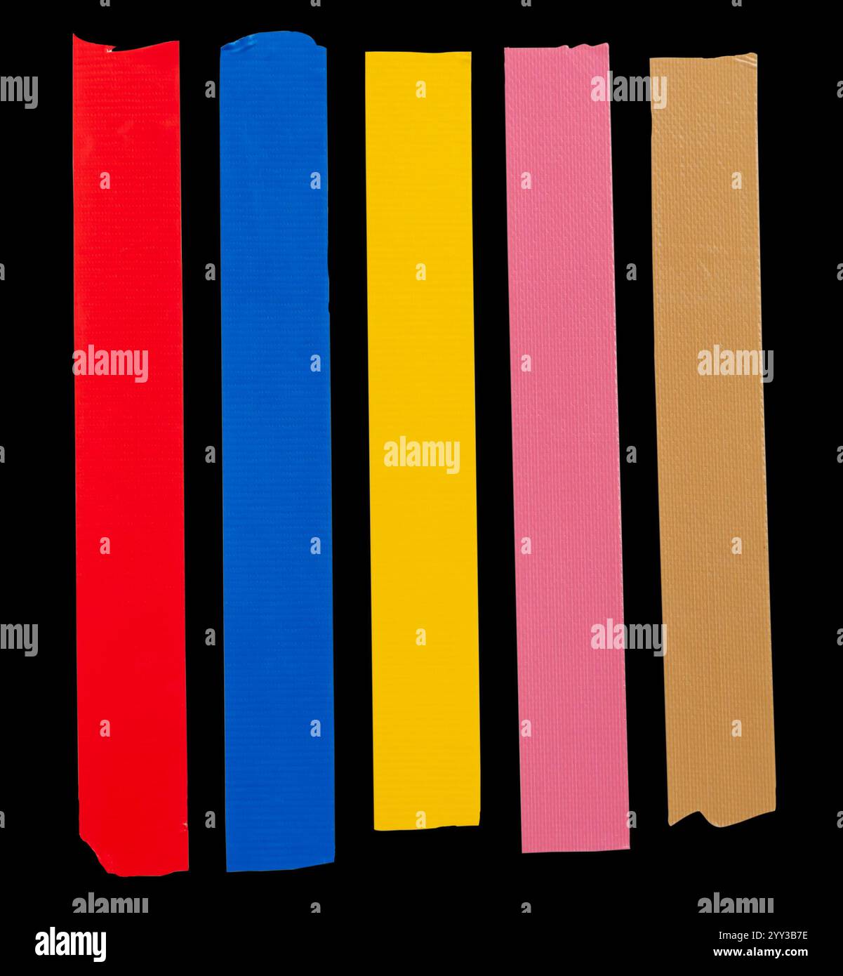 Top view set of multicolor adhesive vinyl or cloth tape in stripes is ...