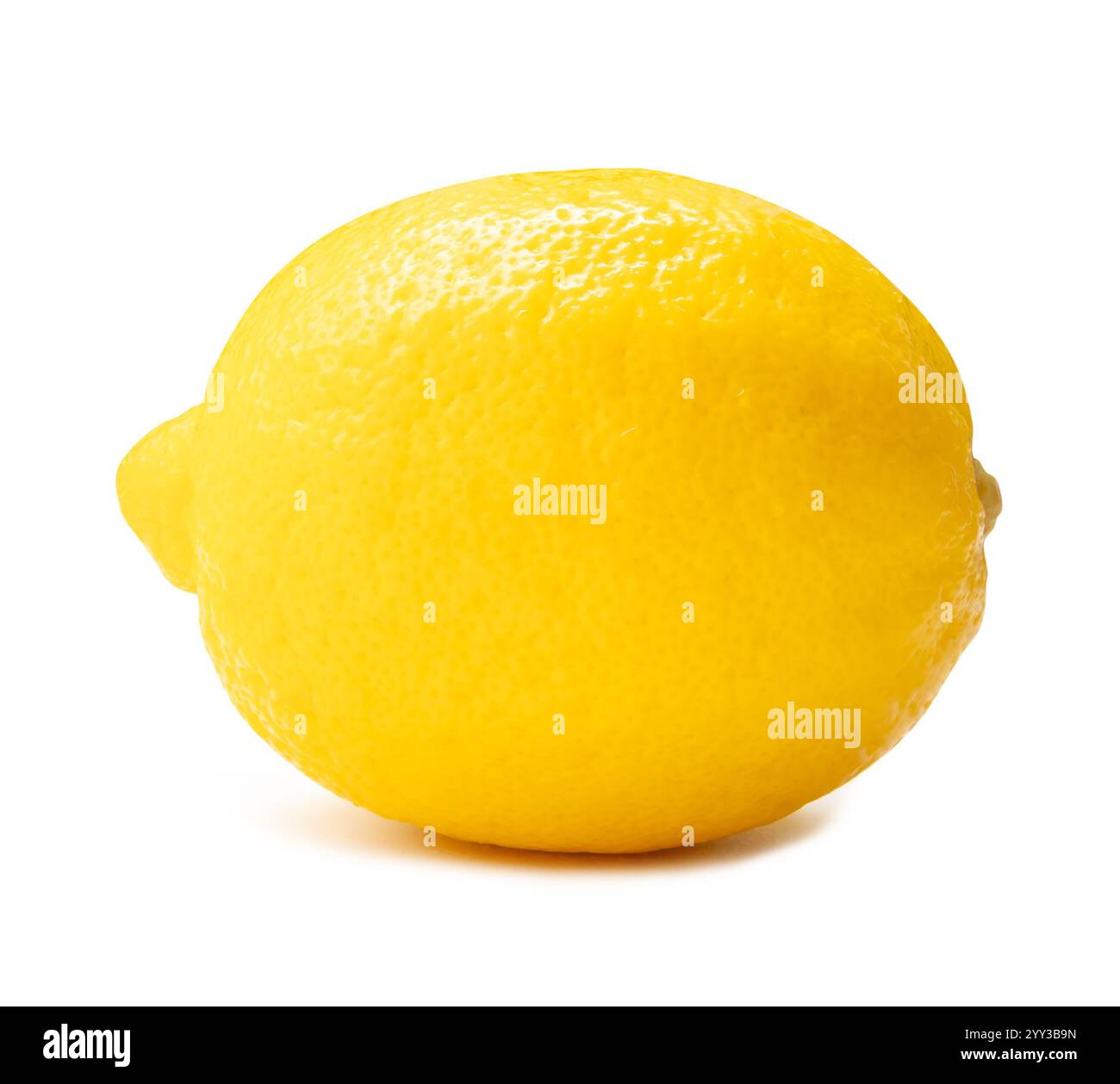 Side view of single fresh ripe yellow lemon fruit is isolated on white ...