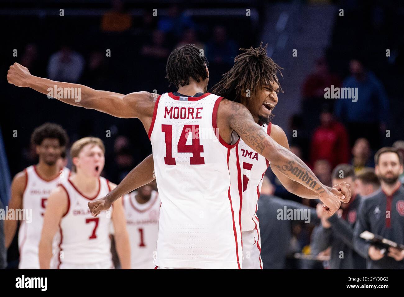 December 18, 2024: Oklahoma Sooners forward Jalon Moore (14) celebrates ...