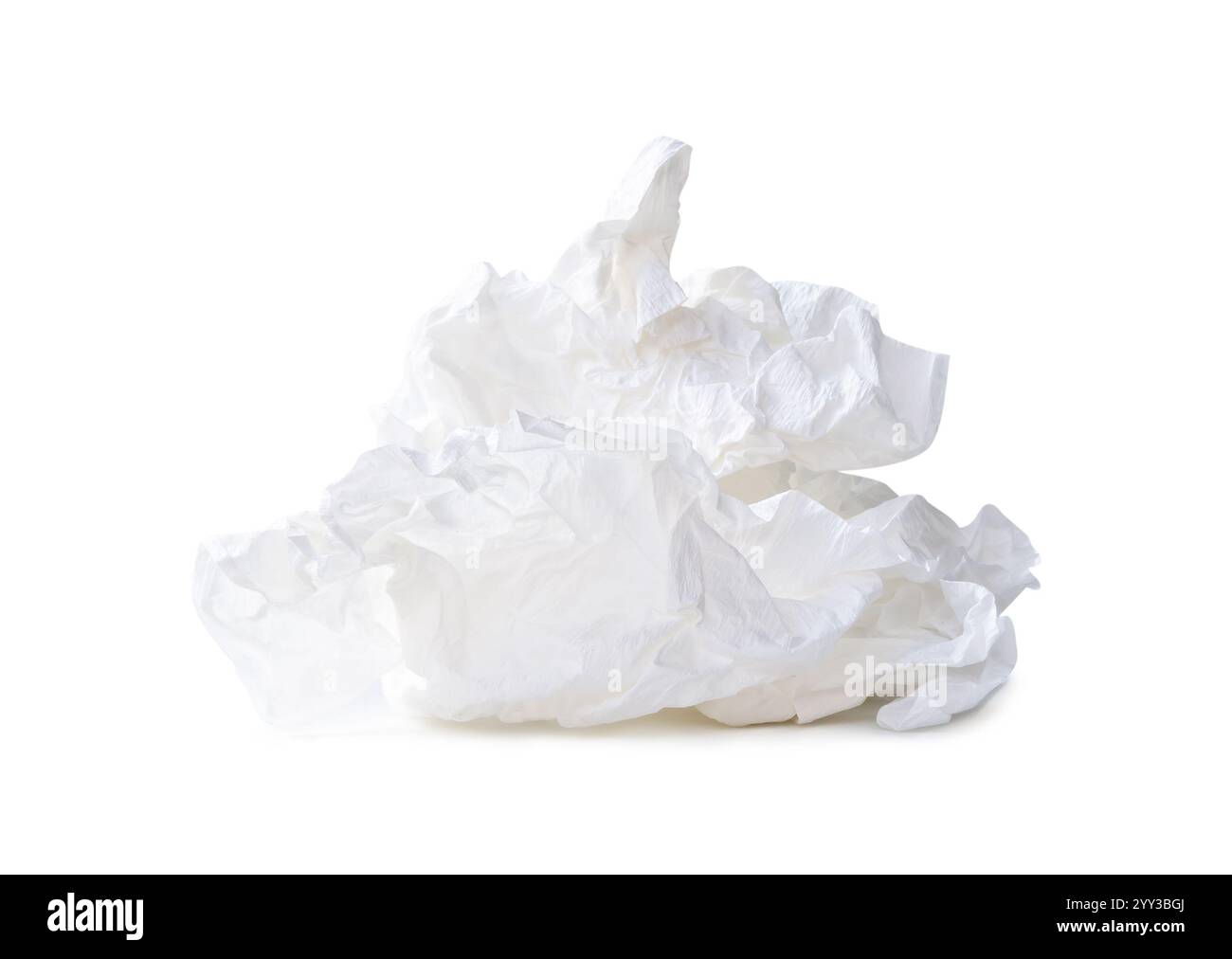Side view of single screwed or crumpled tissue paper ball or napkin in ...