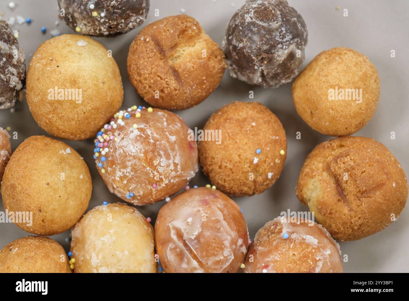 Set of mini size bite size donuts snack Stock Photo - Alamy
