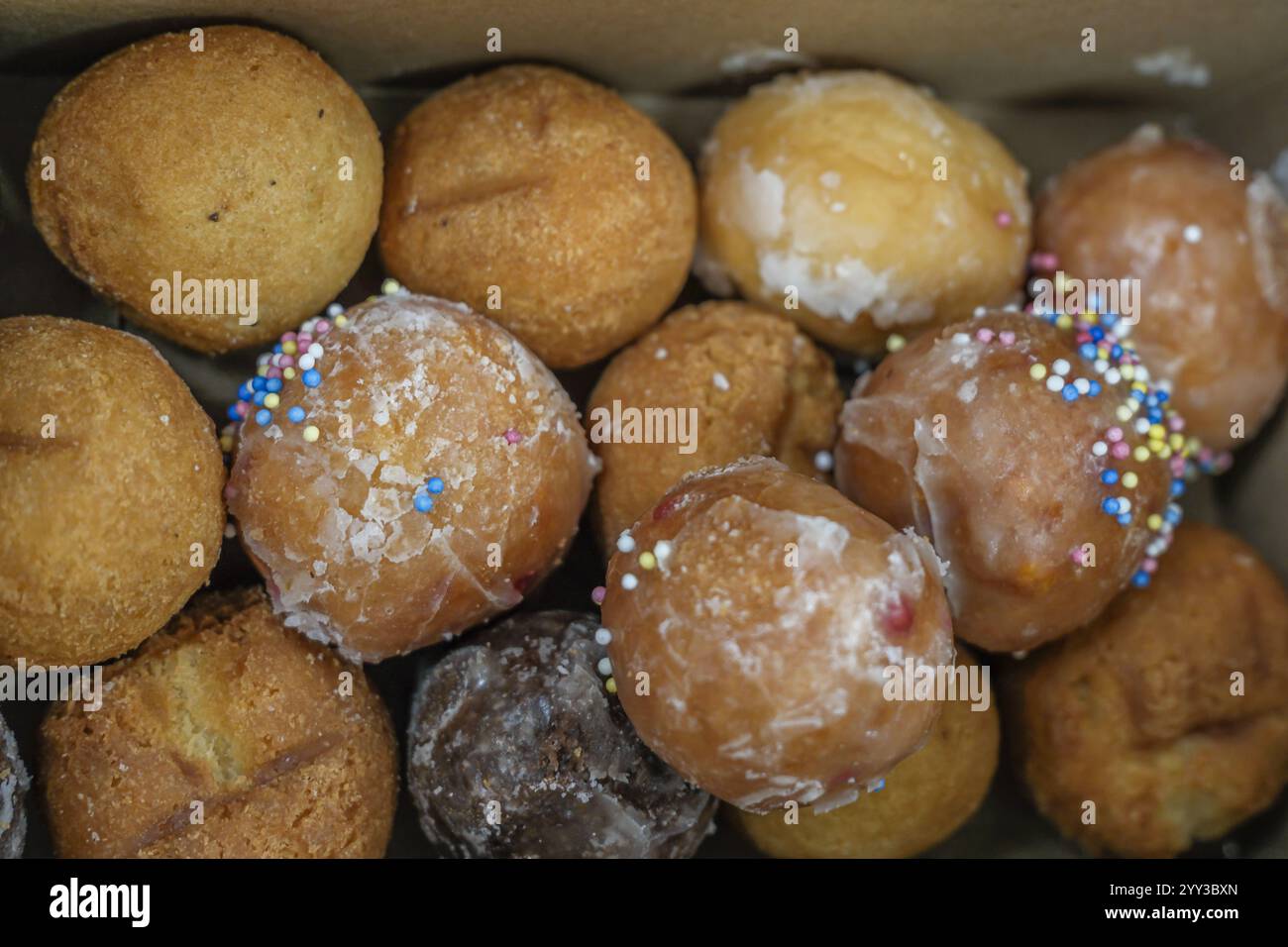 Set of mini size bite size donuts snack Stock Photo - Alamy
