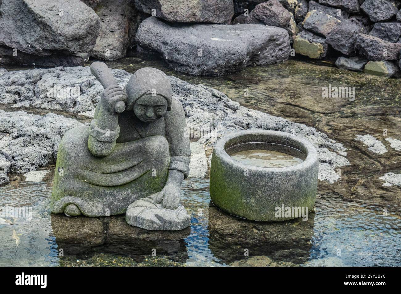 Traditional bathing pool along the Jeju Olle Trail in rural Jeju Island ...