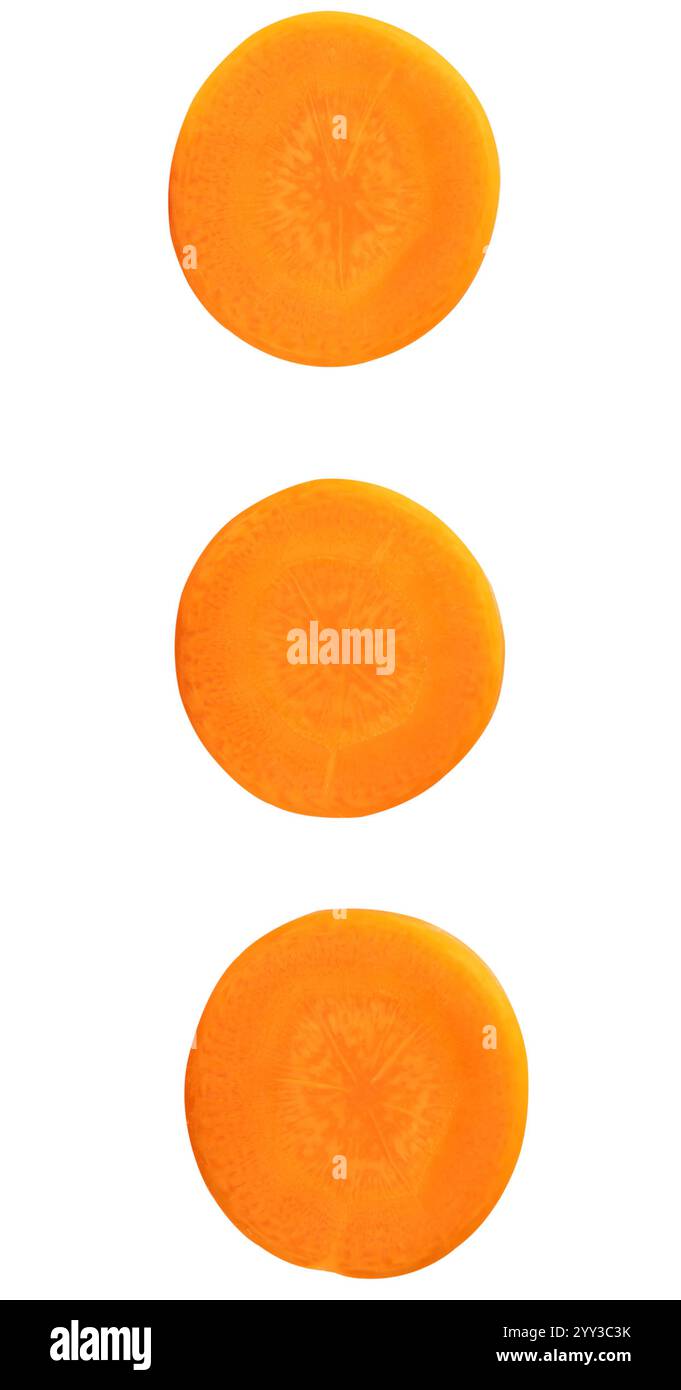 Top view set of beautiful orange carrot slices in circle shape is ...